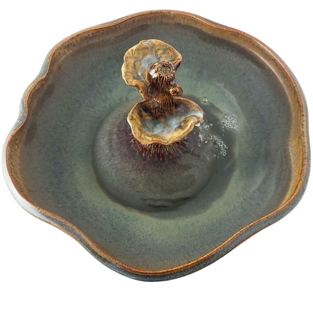 Cat drinking fountain in our Piazza design with our Mahogany glaze